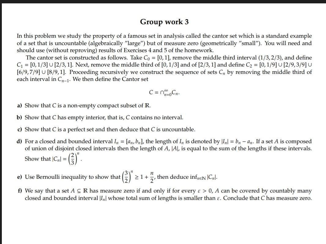 Solved In this problem we study the property of a famous set | Chegg.com