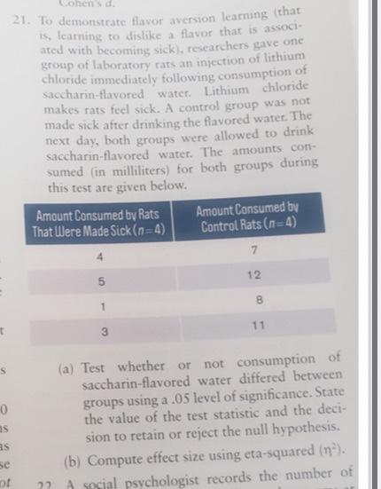 Solved 21. To demonstrate flavor aversion learning is, | Chegg.com