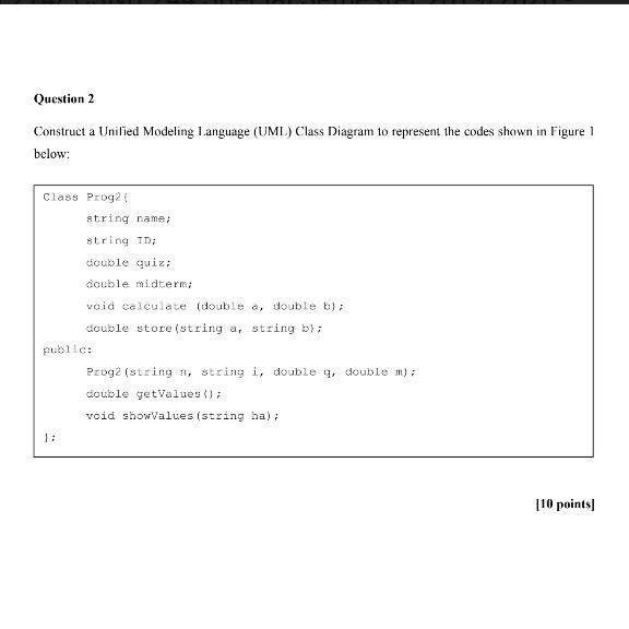 Solved Question 2 Construct a Unified Modeling Language | Chegg.com