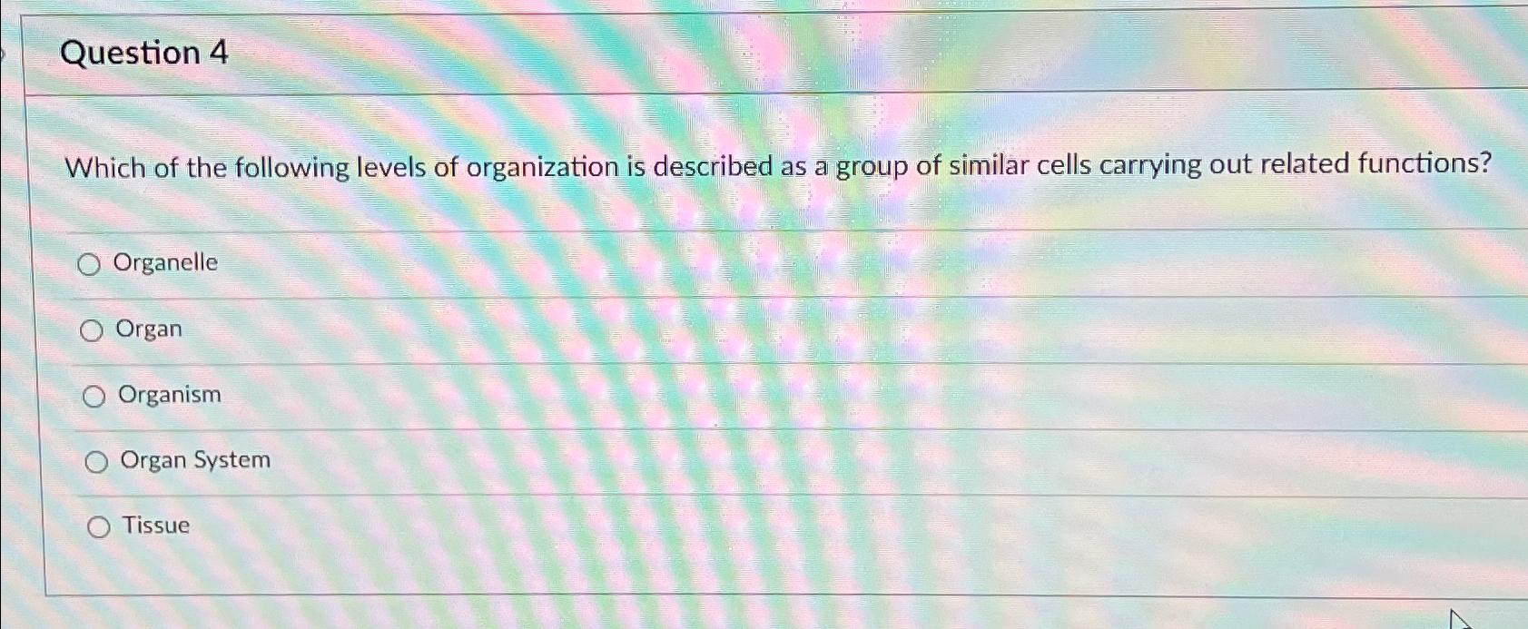 Solved Question 4Which of the following levels of | Chegg.com