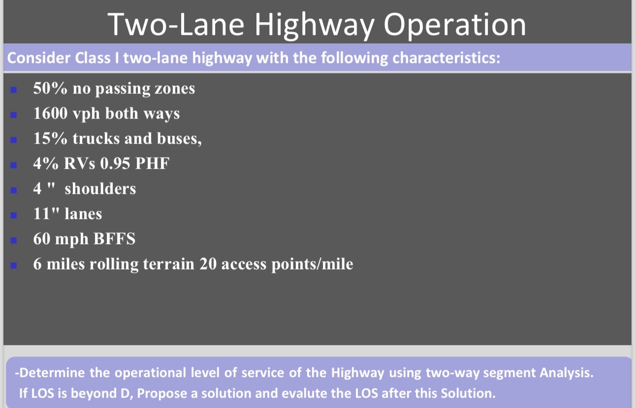 Solved Two-Lane Highway OperationConsider Class I two-lane | Chegg.com