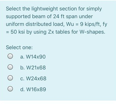 Solved Select the lightweight section for simply supported | Chegg.com