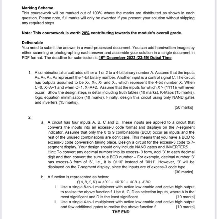Solved Marking Scheme This coursework will be marked out of | Chegg.com