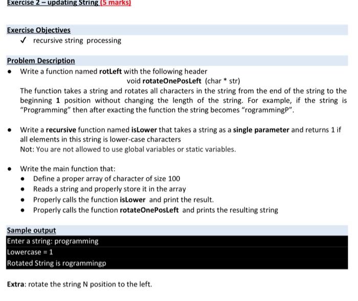 Solved Exercise 2 - updating String (5 marks) Exercise | Chegg.com