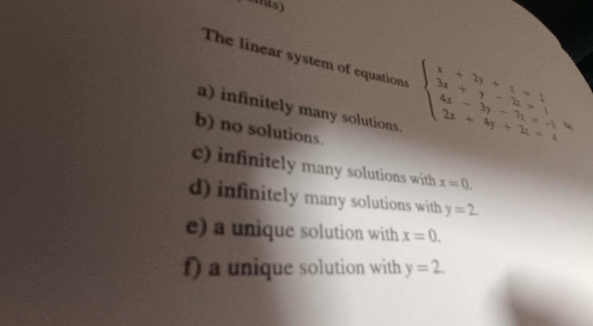 Solved The linear system of equations | Chegg.com