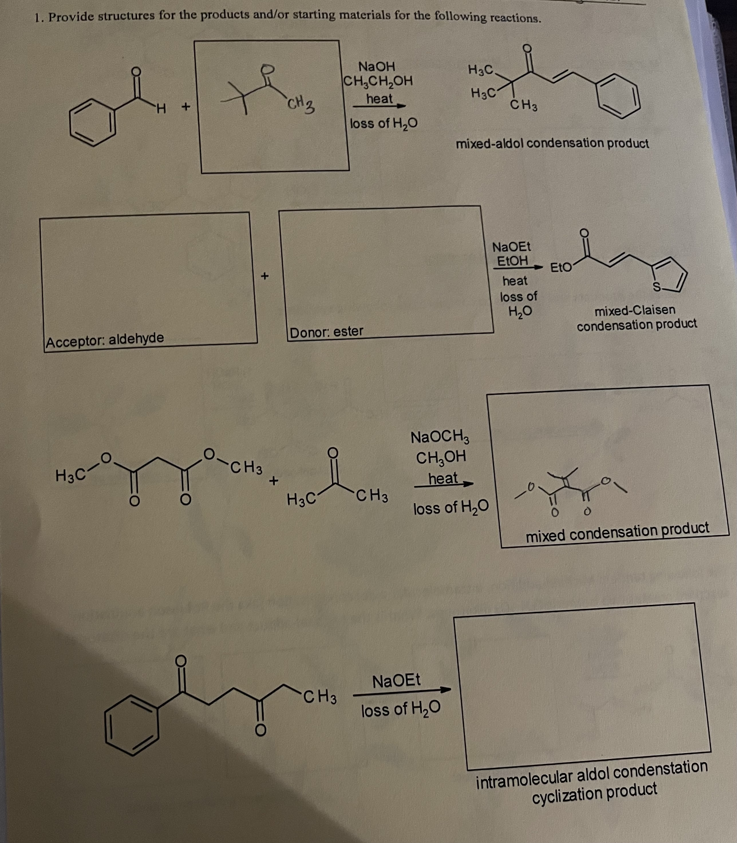 Solved Provide structures for the products and/or starting | Chegg.com
