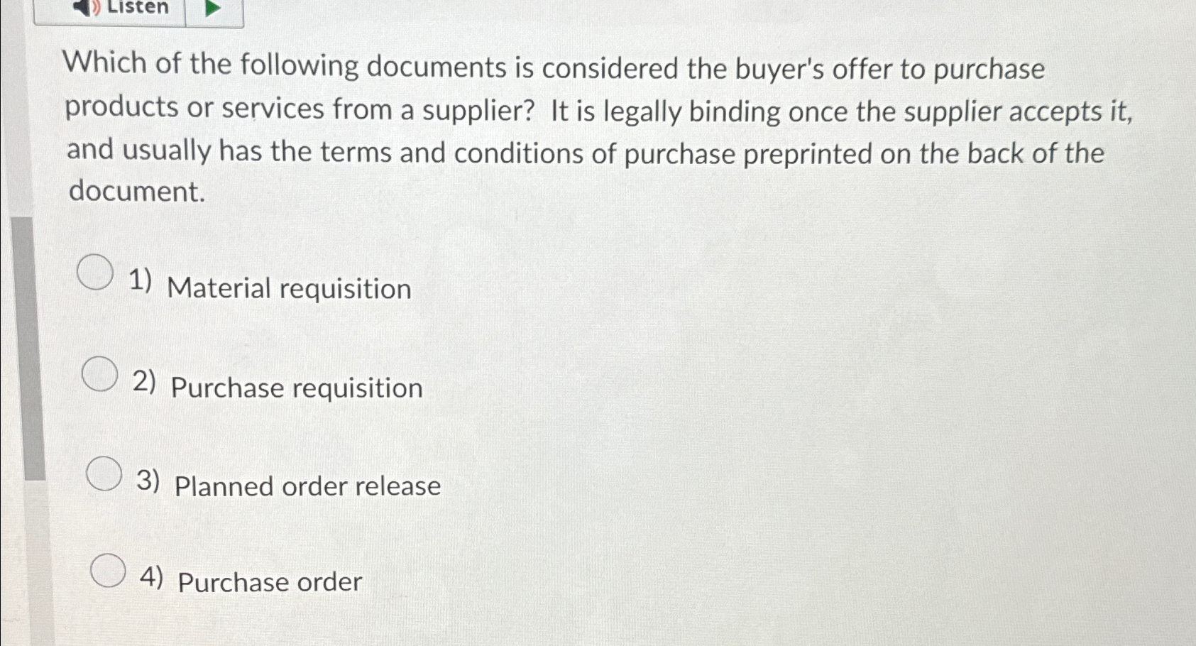 Solved Which of the following documents is considered the | Chegg.com