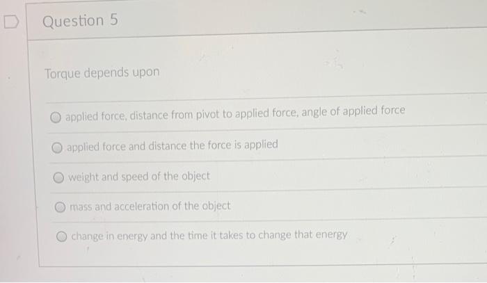 Solved Torque depends upon applied force, distance from | Chegg.com