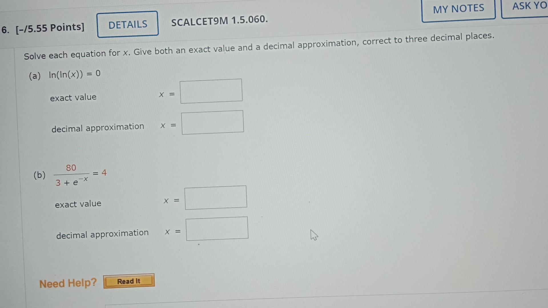 Solved Solve each equation for x. Give both an exact value | Chegg.com