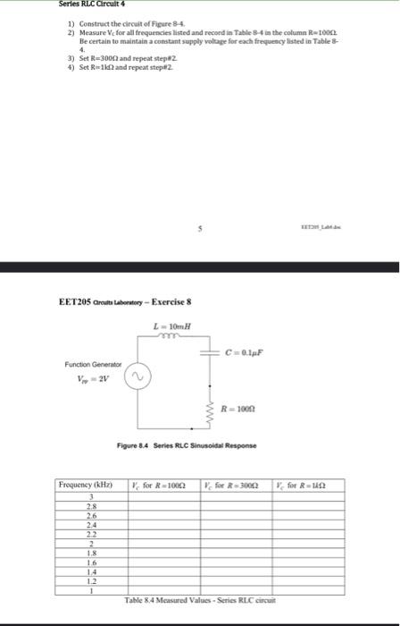 Solved 1) Construct the circuit of Firure 8-4. 2) Measure Vc | Chegg.com