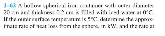 Solved 1-62 A hollow spherical iron container with outer | Chegg.com