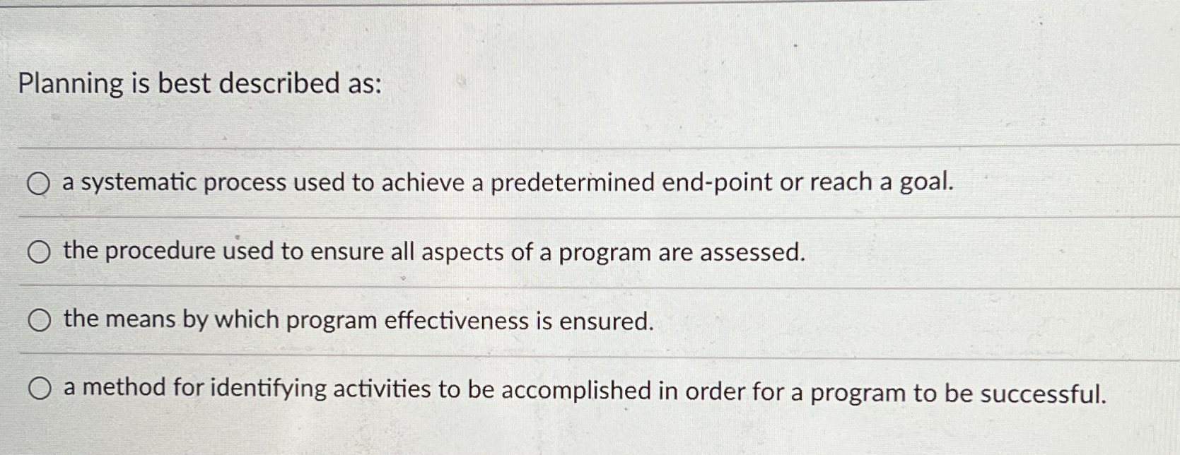 Solved Planning is best described as:a systematic process | Chegg.com