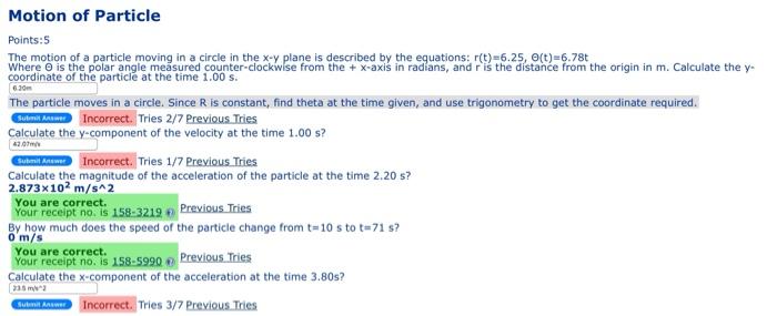 Solved Motion of Particle Points: 5 The motion of a particle | Chegg.com