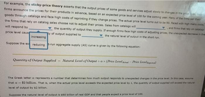 Solved For example, the sticky-price theory asserts that | Chegg.com