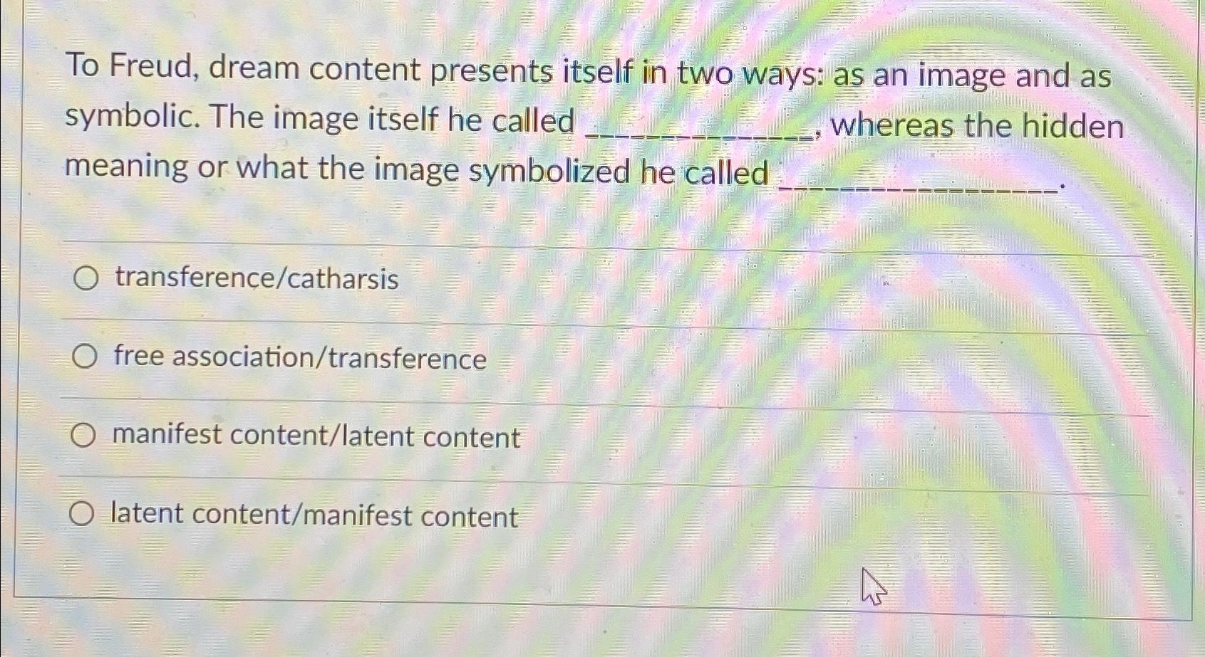 Solved To Freud, dream content presents itself in two ways: | Chegg.com