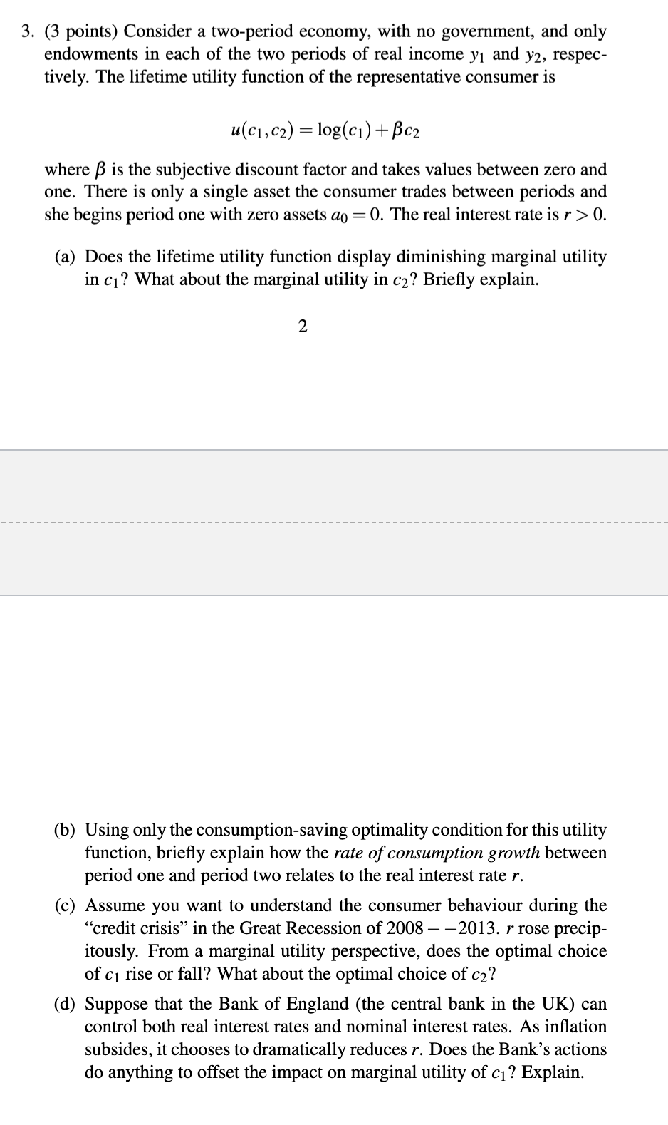 Solved 3. ( 3 ﻿points) ﻿Consider a two-period economy, with | Chegg.com