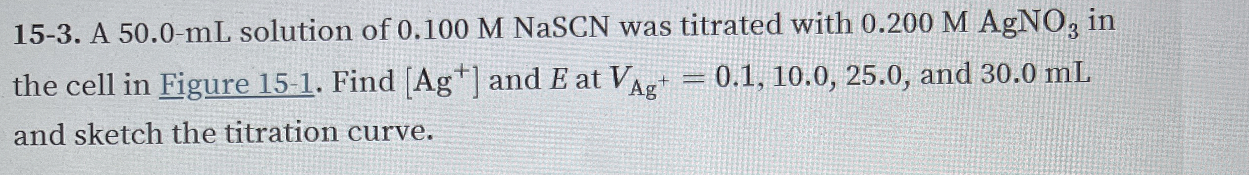 Solved 15-3. ﻿A 50.0-mL ﻿solution of 0.100 ﻿M NaSCN was | Chegg.com