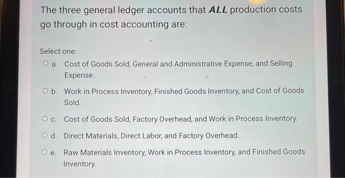 Solved The three general ledger accounts that ALL production | Chegg.com