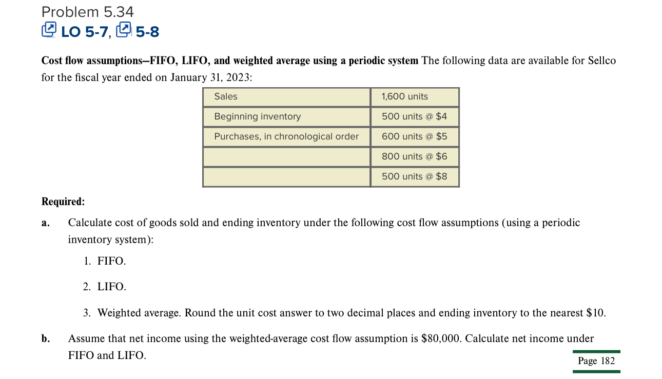 Solved Problem 5.34～LO 5-7, 5 园 5Cost flow assumptions-FIFO, | Chegg.com