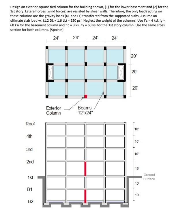 Solved Design an exterior square tied column for the | Chegg.com