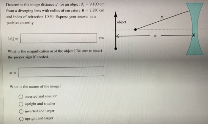 Solved Determine the image distance d, for an object do | Chegg.com