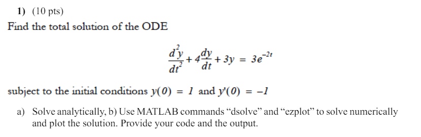 Solved (10 ﻿pts)Find the total solution of the | Chegg.com