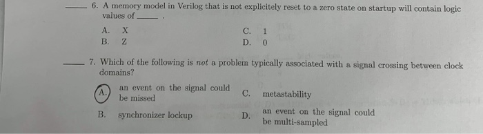 Solved 6. A memory model in Verilog that is not explicitely | Chegg.com