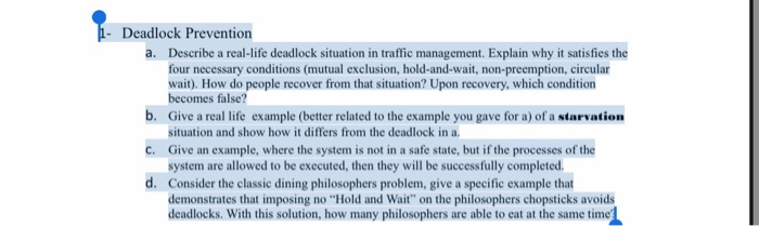 Solved 1 - Deadlock Prevention a. Describe a real-life | Chegg.com