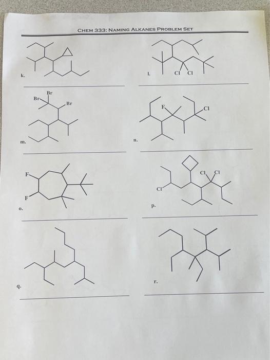 Solved CHEM 33: NAMING ALKANE PROBLEM SET Name each compound | Chegg.com