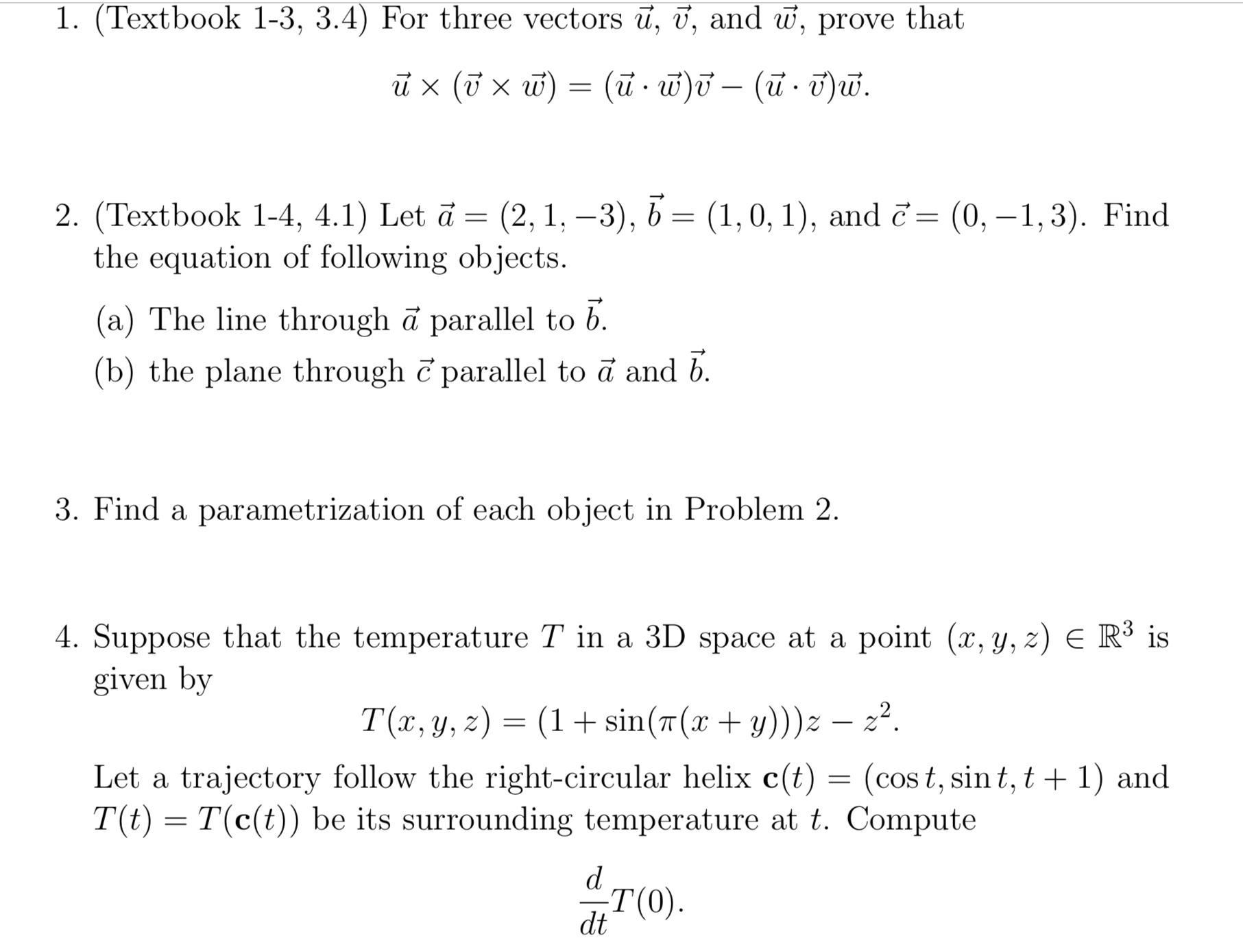 Solved (Textbook 1-3,3.4 ) ﻿For three vectors vec(u),vec(v), | Chegg.com