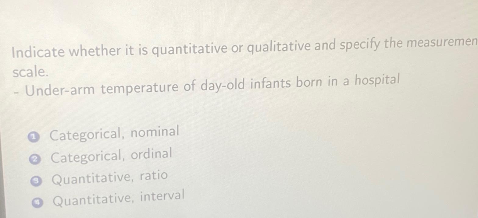 Solved Indicate whether it is quantitative or qualitative | Chegg.com