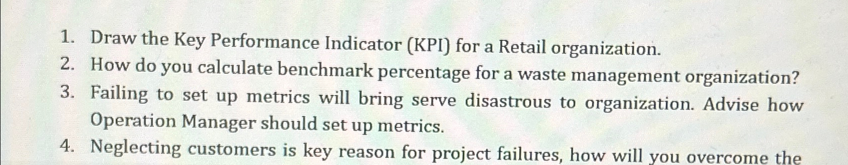 Solved Draw the Key Performance Indicator (KPI) ﻿for a | Chegg.com