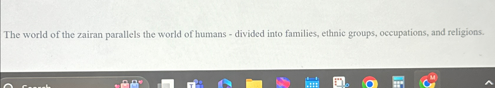 Solved The world of the zairan parallels the world of humans | Chegg.com