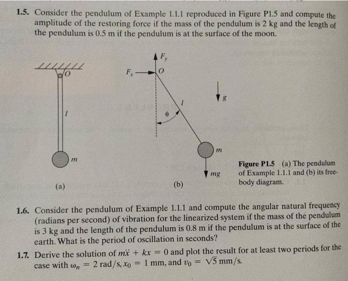 Solved 1.5. Consider the pendulum of Example 1.1.1 | Chegg.com