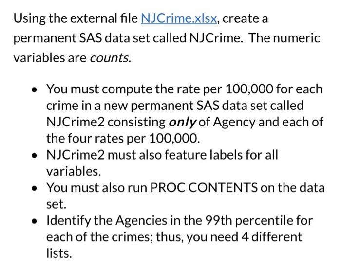 Solved Using the external file NJCrime. x Isx, create a | Chegg.com