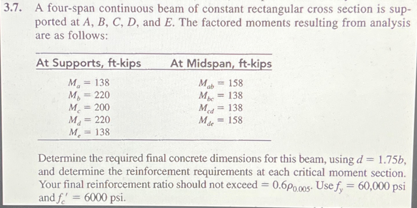 Solved 3.7. ﻿A four-span continuous beam of constant | Chegg.com