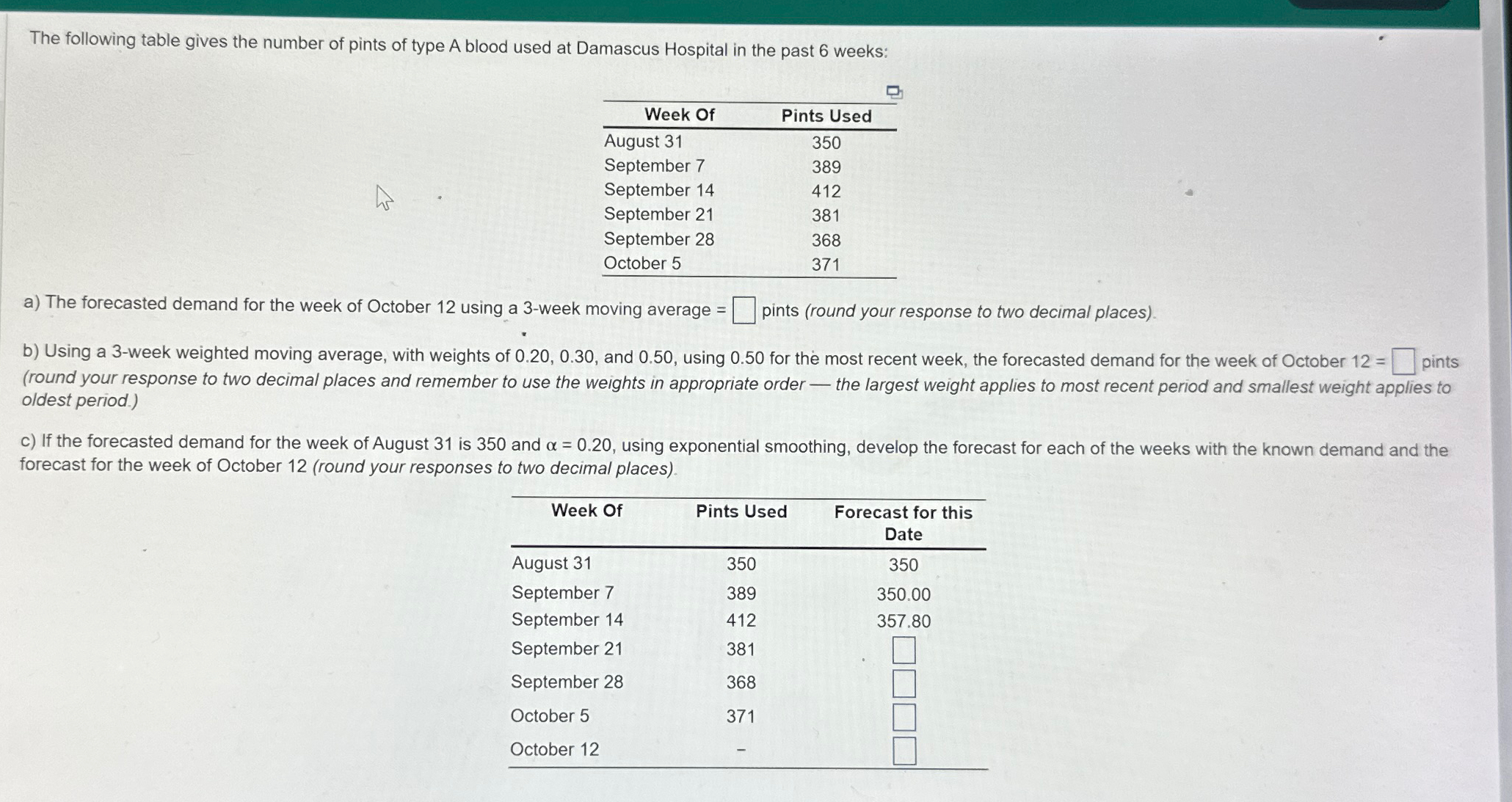 Solved The following table gives the number of pints of type | Chegg.com