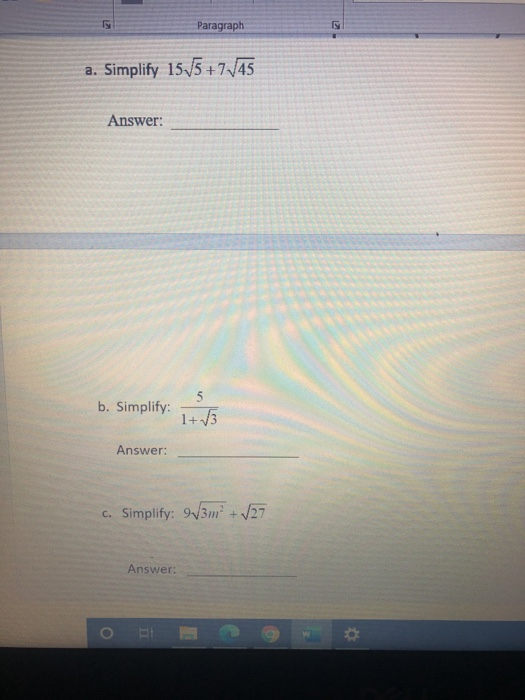 Solved Paragraph a. Simplify 15.75+7145 Answer: b. simplify: | Chegg.com