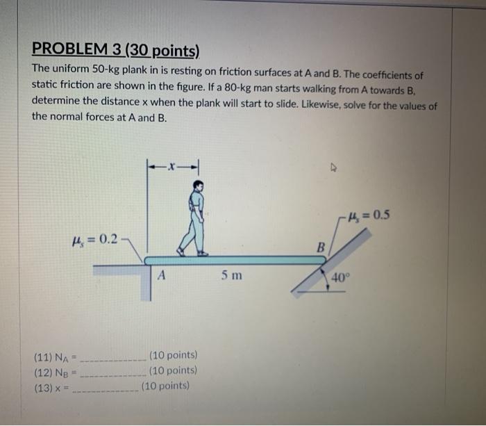 Solved PROBLEM 3 (30 points) The uniform 50-kg plank in is | Chegg.com