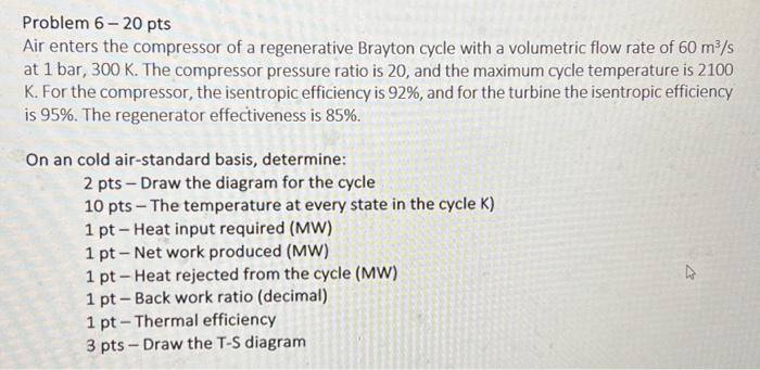 Solved Problem 6-20 pts Air enters the compressor of a | Chegg.com
