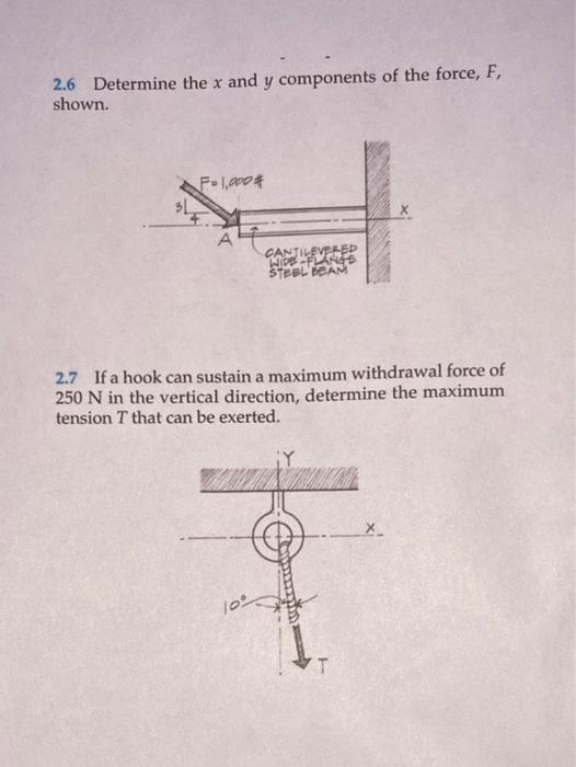 Solved 2.6 Determine the x and y components of the force, F, | Chegg.com