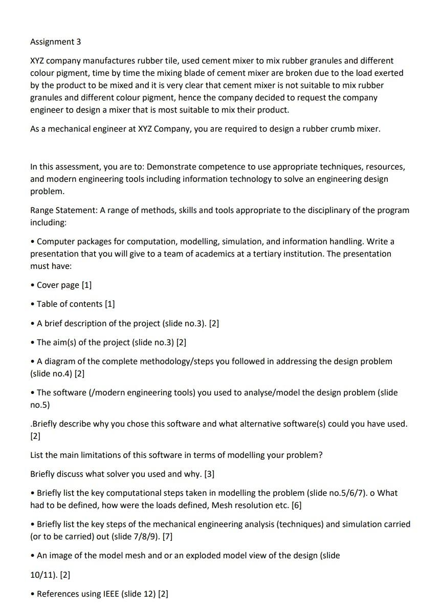 Solved Assignment 3 XYZ company manufactures rubber tile, | Chegg.com