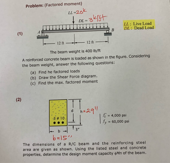 Solved Problem: (Factored moment) LL=20k ID2=3 lift LL: Live | Chegg.com