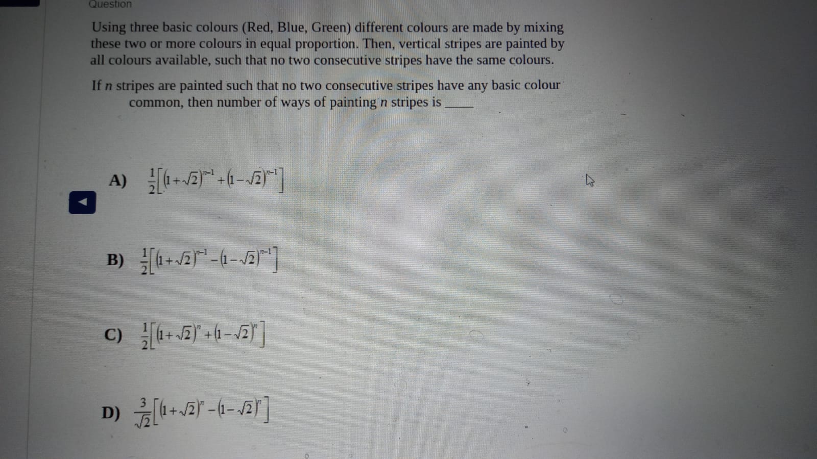Solved QuestionUsing three basic colours (Red, ﻿Blue, Green) | Chegg.com