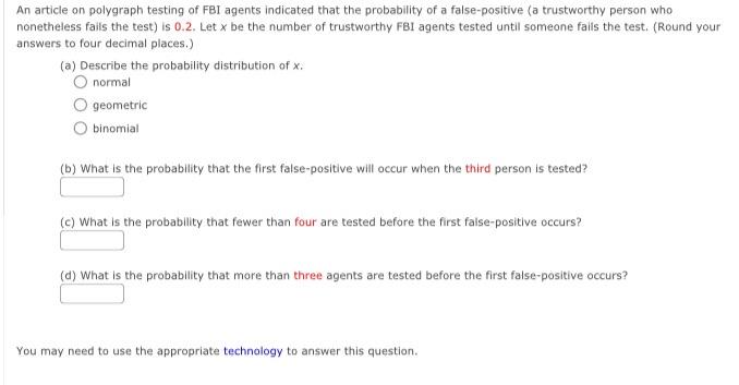 Solved An article on polygraph testing of FBI agents | Chegg.com