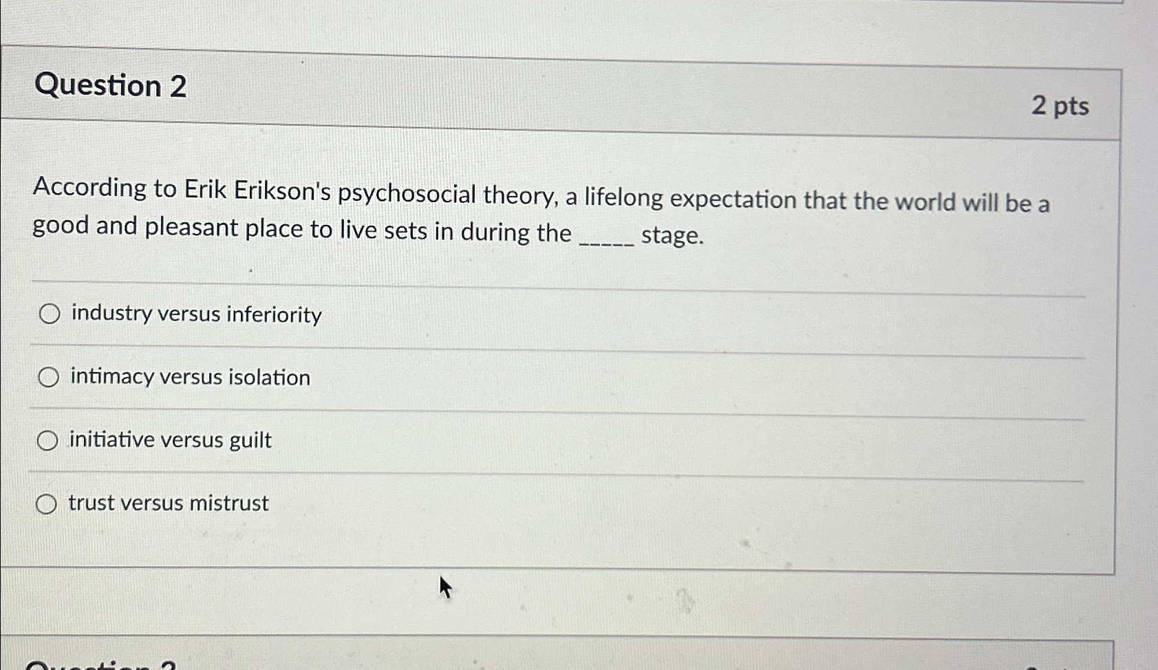 Solved Question 22 ﻿ptsAccording to Erik Erikson's | Chegg.com