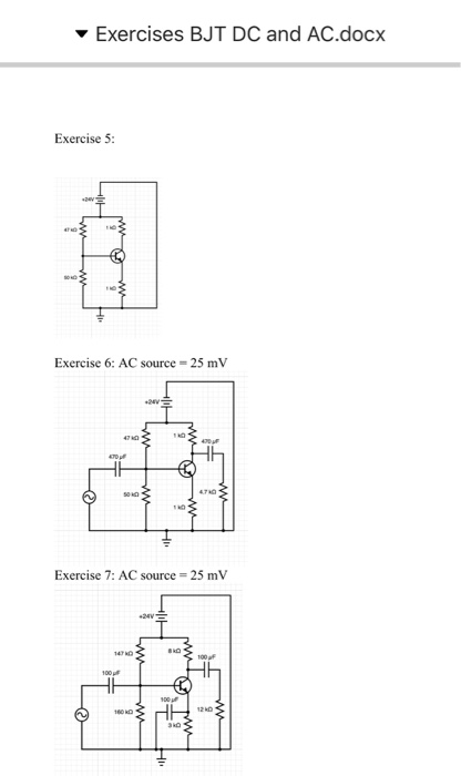 Solved • Exercises BJT DC and AC.docx Exercise 1: 5v | Chegg.com
