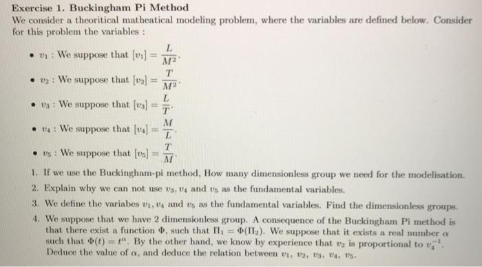 Solved Exercise 1. Buckingham Pi Method We consider a | Chegg.com