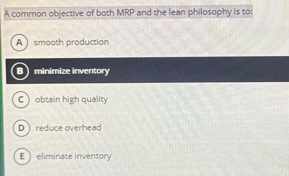 Solved A common objective of both MRP and the lean | Chegg.com