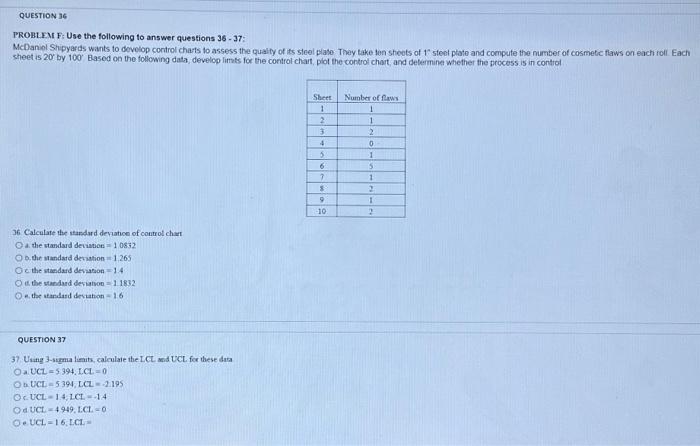 Solved PROBL. EM F: Use the following to answer questions 36 | Chegg.com